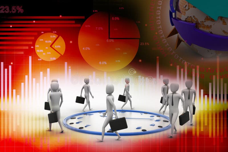 People Walk Around the Clock Stock Illustration - Illustration of ...
