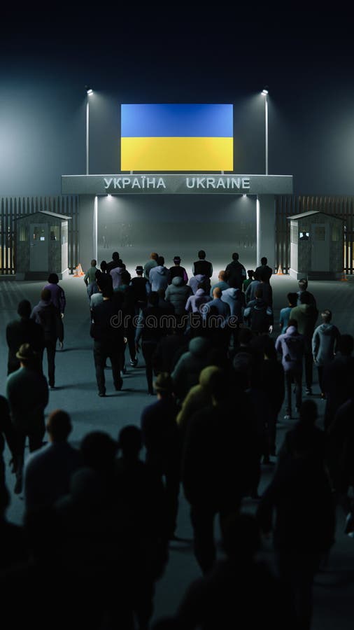 People Walk through the Border Checkpoint Gate To Ukraine at Night - 3D ...