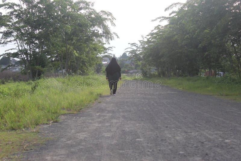 People Walk in Long Way. People Walks Under Tree Stock Photo - Image of ...
