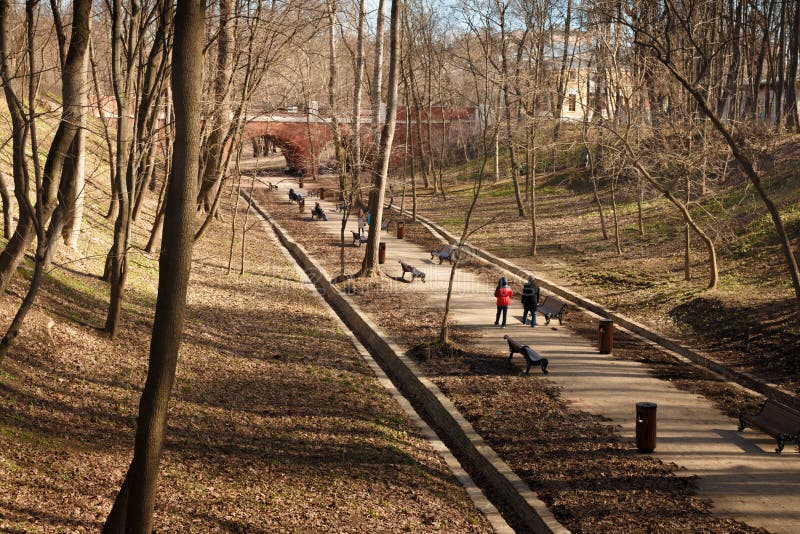 People Walk in the Spring Park. View from Above Stock Image - Image of ...
