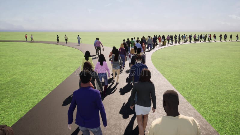 People are Walking Along the Road in a Crowd in Different Directions ...