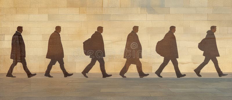 People Walking Along a Textured Wall during Sunset, Changing Postures ...