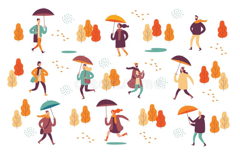 People Walking Autumn Vector Design Stock Vector - Illustration of ...