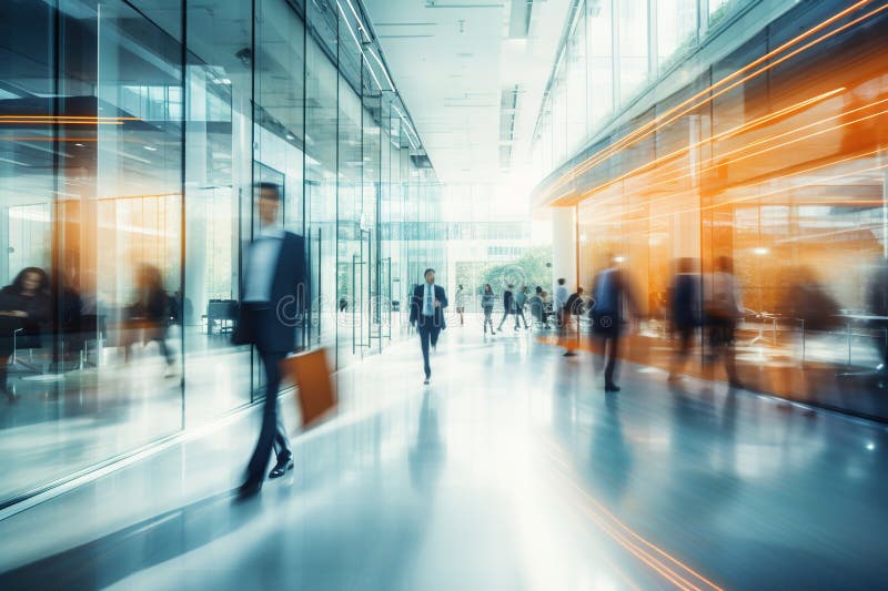 People Walking in Blurred Motion in Modern Office Space. Generative AI ...