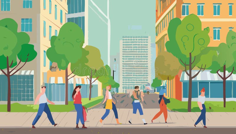 People Walking in the City Park. Vector Illustration in Flat Style ...