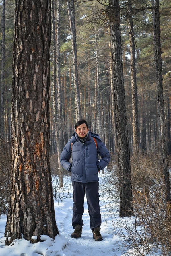 People Walking at Deep Forest in Winter Stock Image - Image of snowy ...