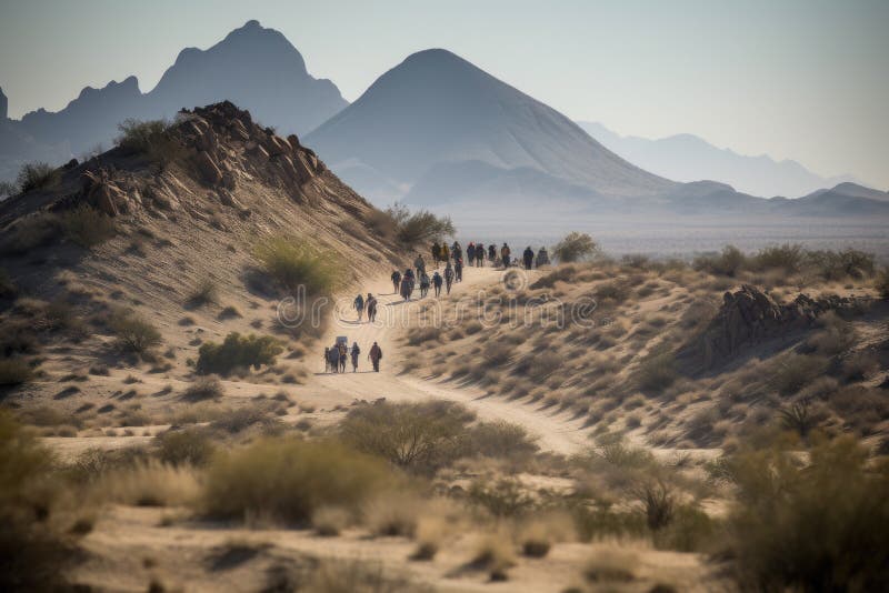 People Walking through the Desert. Generative Ai Stock Image - Image of ...