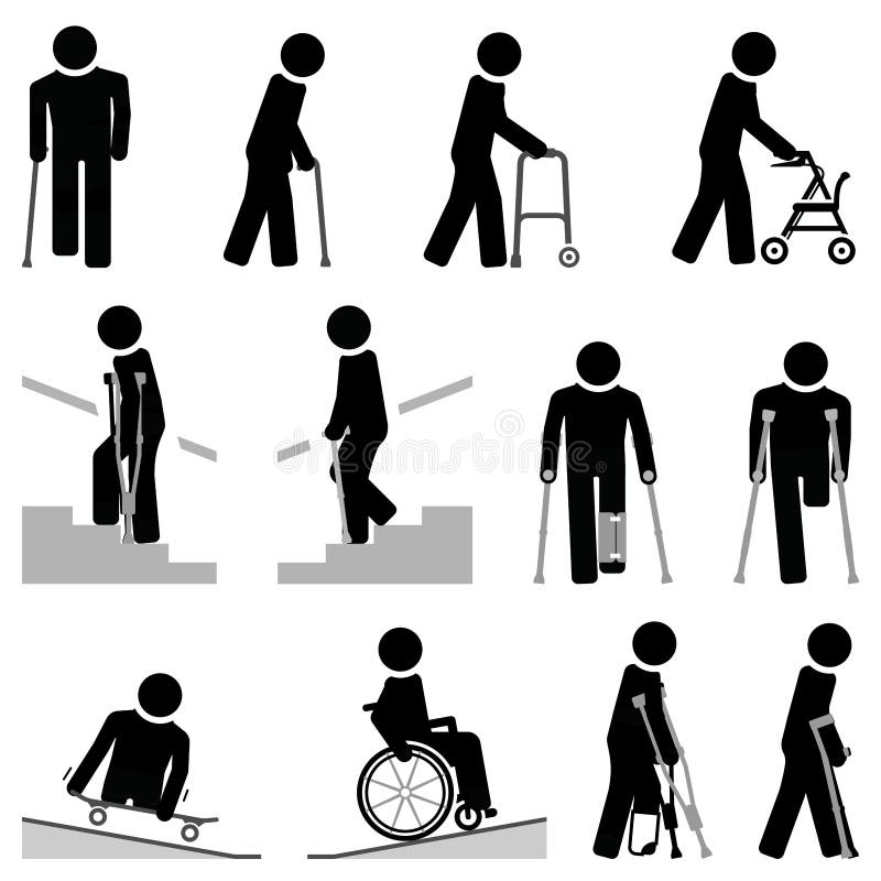 People with Walking Difficulties Use Mobility Aids Stock Vector ...
