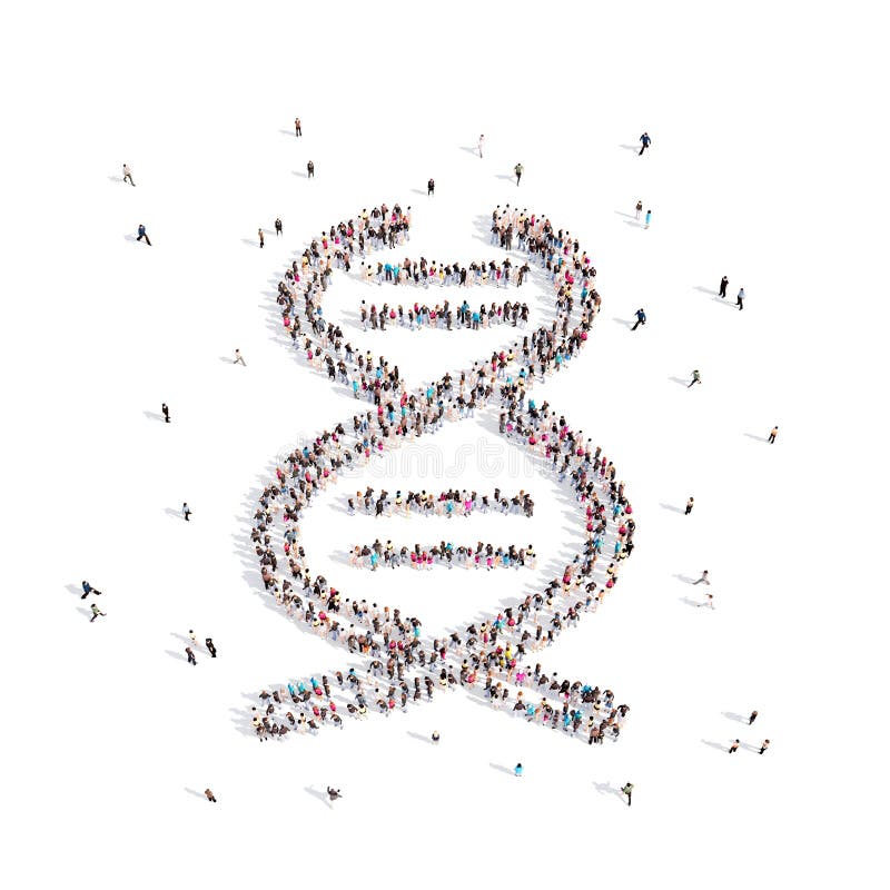 People Walking in a Dna . 3D Rendering. Stock Illustration ...