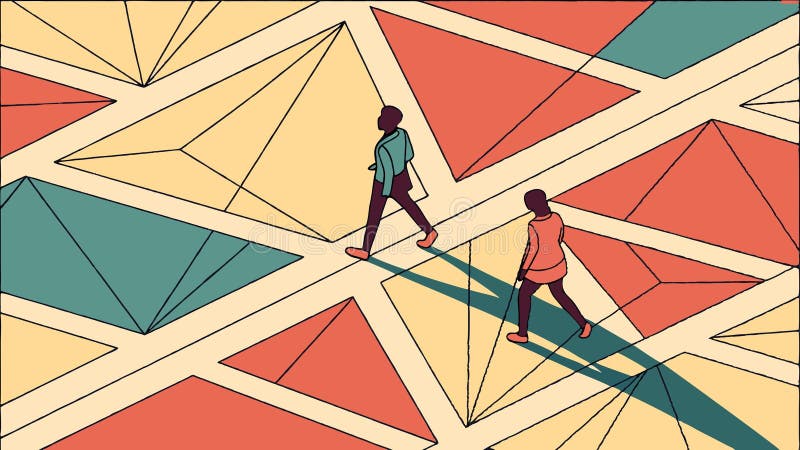 People Walking on a Geometric Pathway, Modern Urban Space Design Vector ...