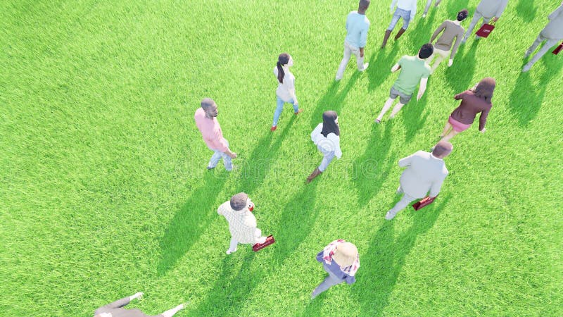 People Walking on Grass Top View 3d Stock Illustration - Illustration ...