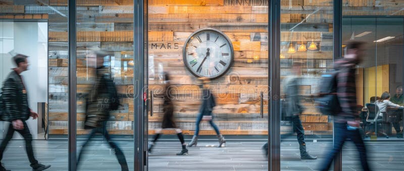 People are Walking through a Lobby with a Clock on the Wall Stock Photo ...