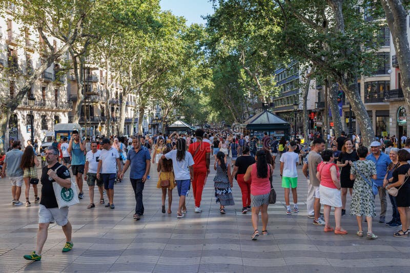 People Walking on the Main Rambla of Barcelona, Spain Editorial Photo ...
