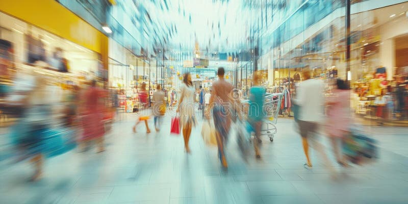 People Walking in Mall during Shopping Rush, Blur Effect Stock Image ...