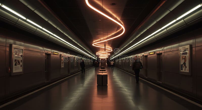 People Walking in Modern Underground Subway Station with Unique ...