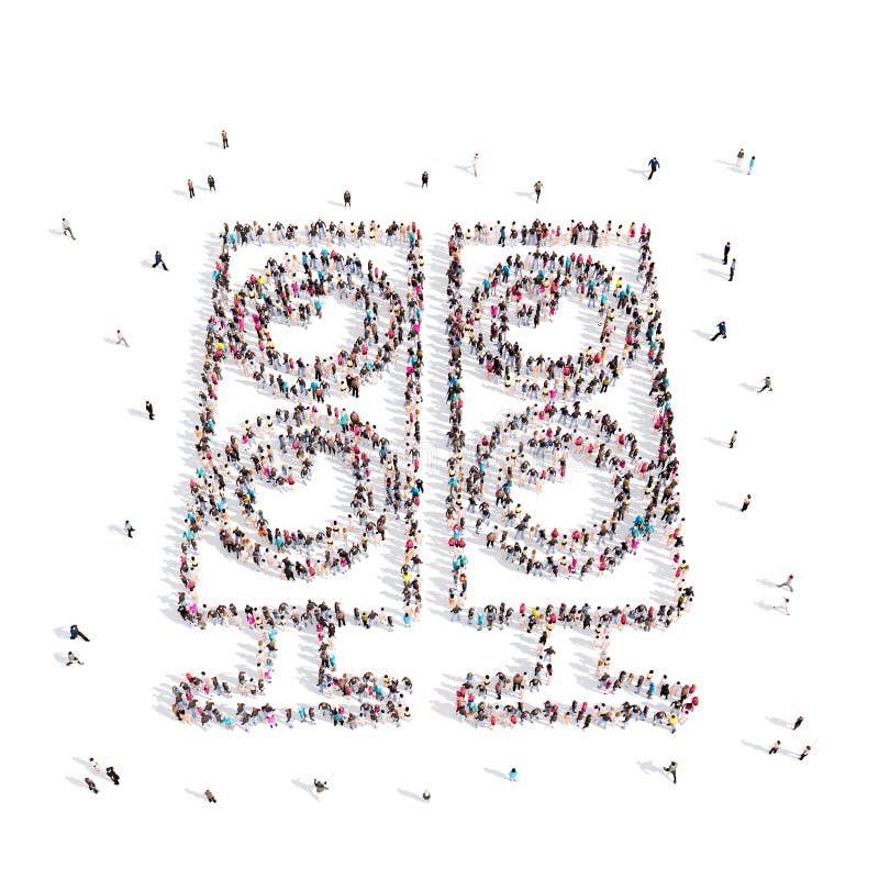 People Walking in Music Column . 3D Rendering. Stock Illustration ...