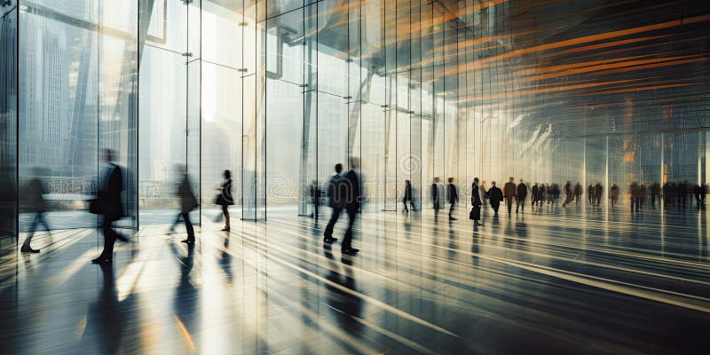 People Walking in Office Building with Motion Blur. Stock Illustration ...