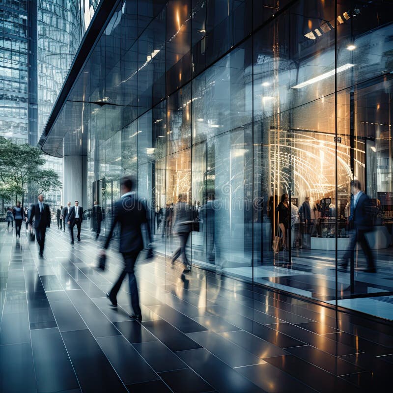 People Walking in Office Building with Motion Blur. Stock Image - Image ...