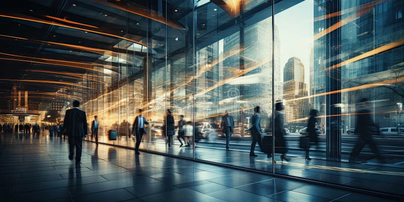 People Walking in Office Building with Motion Blur. Stock Illustration ...