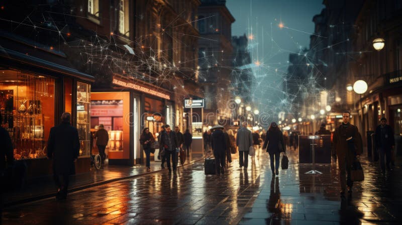 People Walking in Oxford Street at Night Stock Illustration ...