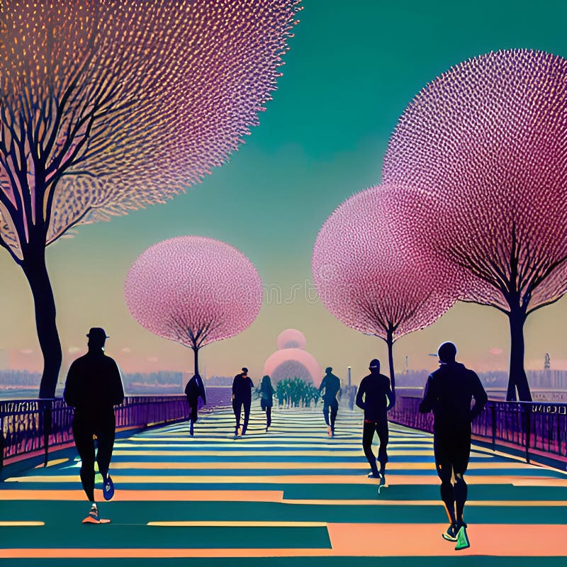 People Walking in Park - AI Stock Illustration - Illustration of ...