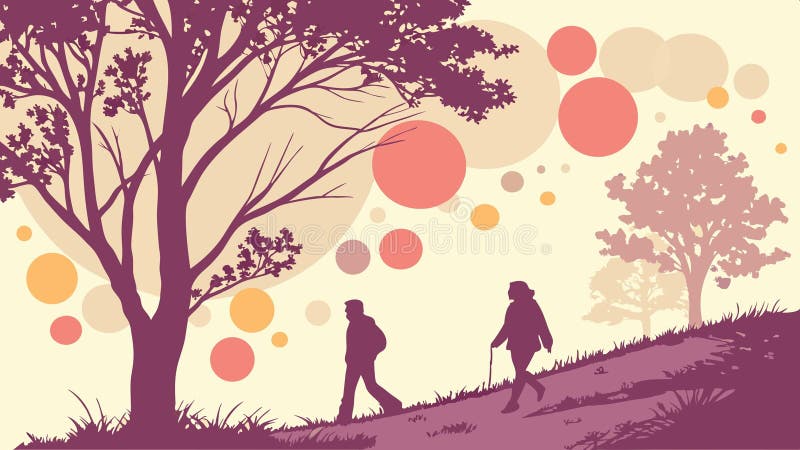 People Walking on Path at Sunset. Peaceful Evening Stroll. Vector ...