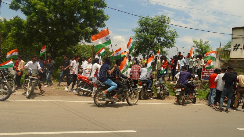 People Walking in Rally with Flag of India Editorial Stock Photo ...
