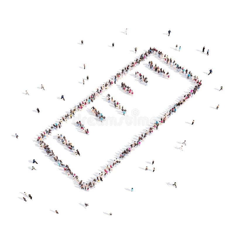 People Walking in Ruler .3D Illustration. 3D Rendering. Stock ...