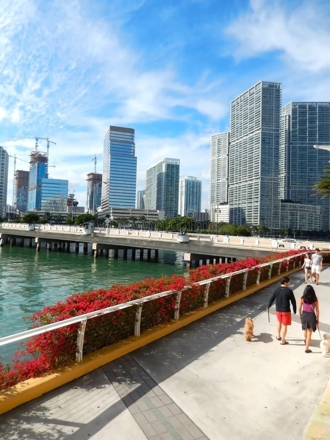 People Walking on a Sidewalk on Along Biscayne Bay Editorial Photo ...