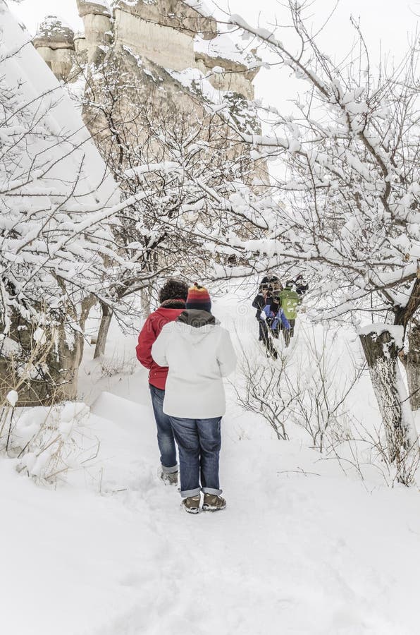 People walking on snow stock photo. Image of cappadocia - 84880540
