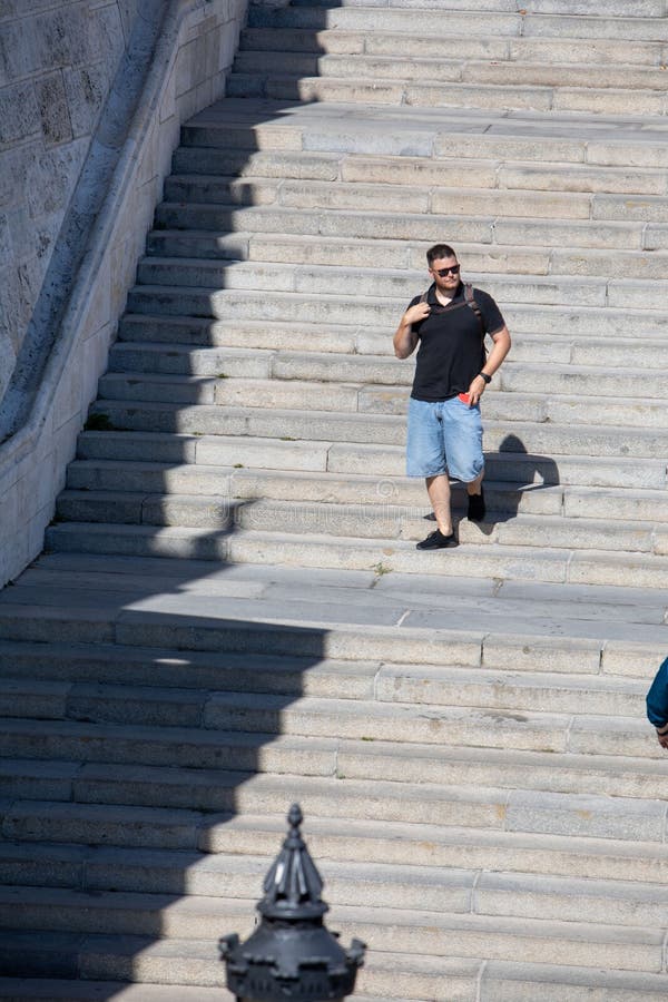 People Walking by Stone Stairs with Backpack Stock Photo - Image of ...