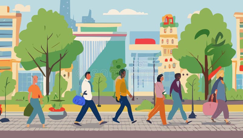 People Walking in the Street. Flat Vector Illustration Stock Vector ...