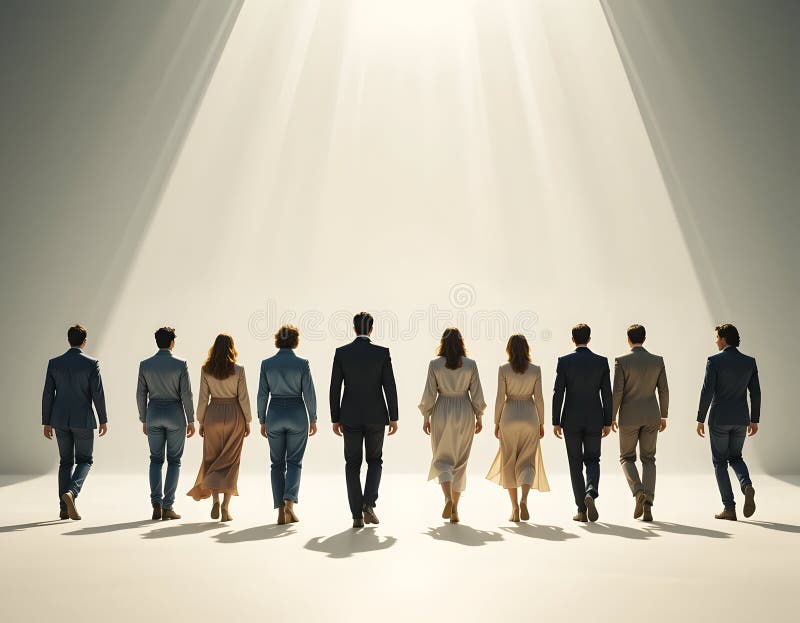 People Walking Towards Bright Light Represents Teamwork and Future ...