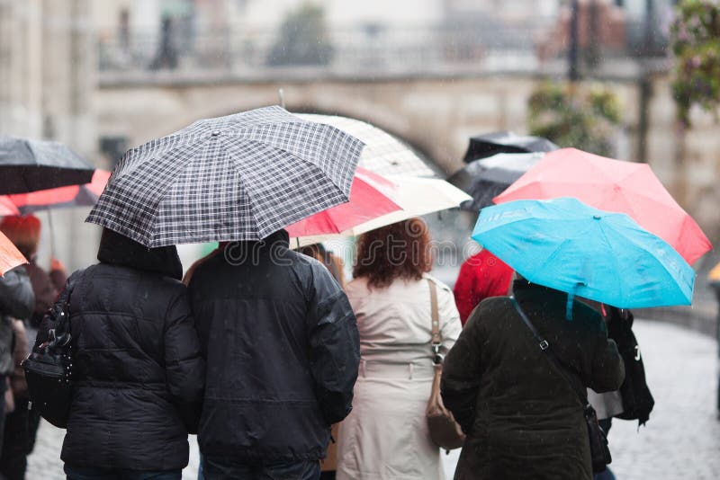 People Walking with Umbrellas Stock Image - Image of rainy, umbrella ...