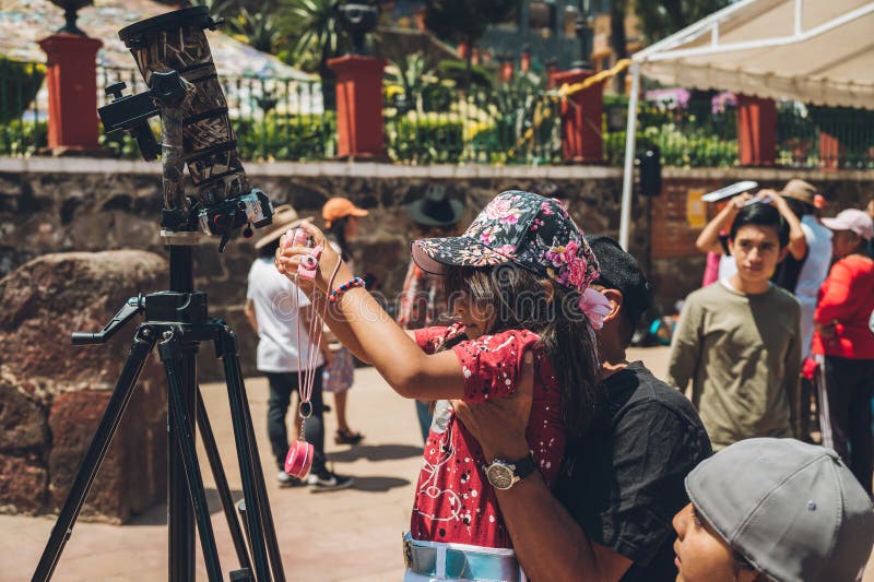 People Watching the Annular Solar Eclipse in Mexico with Cameras and ...