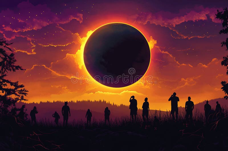 People Watching Epic Solar Eclipse in Sky Illustration Stock ...