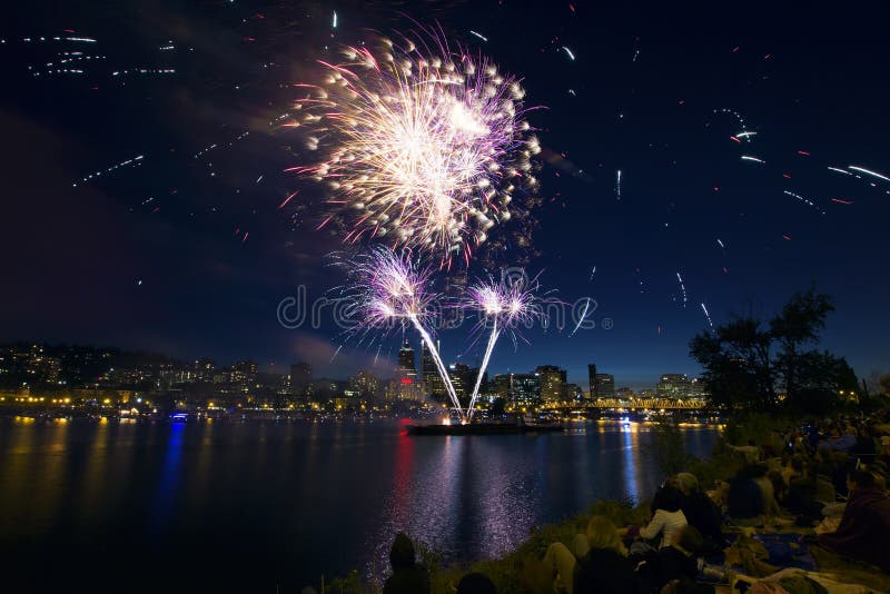 People Watching Fireworks in Portland Oregon Stock Photo - Image of ...
