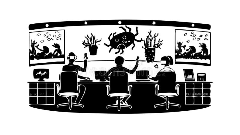 People Watching Monster on Screen, Symbolizing Digital Surveillance and ...