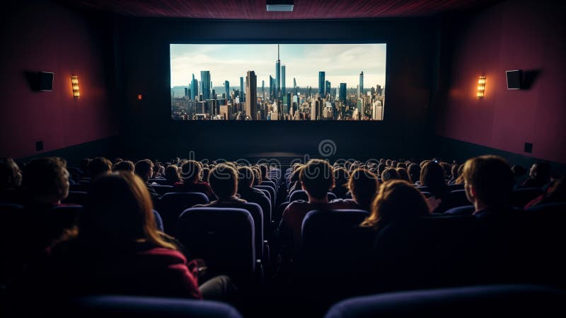 People Watching a Movie in a Cinema Stock Illustration - Illustration ...