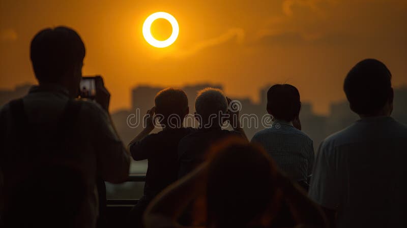 People Watching a Solar Eclipse Stock Illustration - Illustration of ...