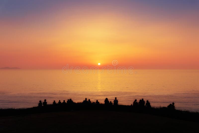 People Watching the Sunset on the Sea Stock Image - Image of beautiful ...