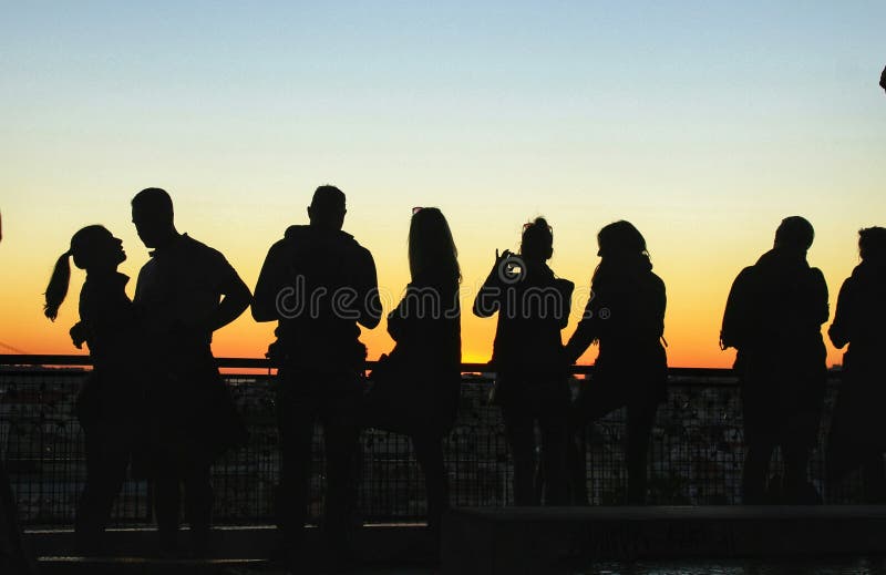 People Watching the Sunset in a Viewpoint of Lisbon in Autumn Editorial ...
