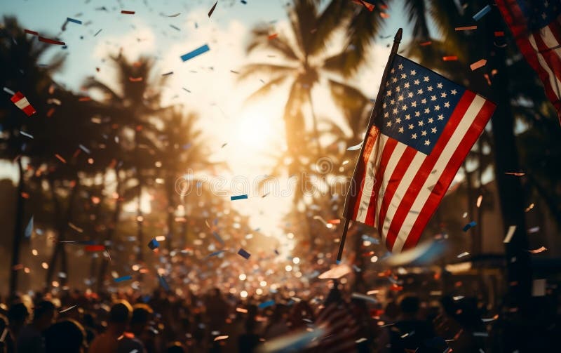 People Waving American Flags in a Parade, Generative Ai Stock ...