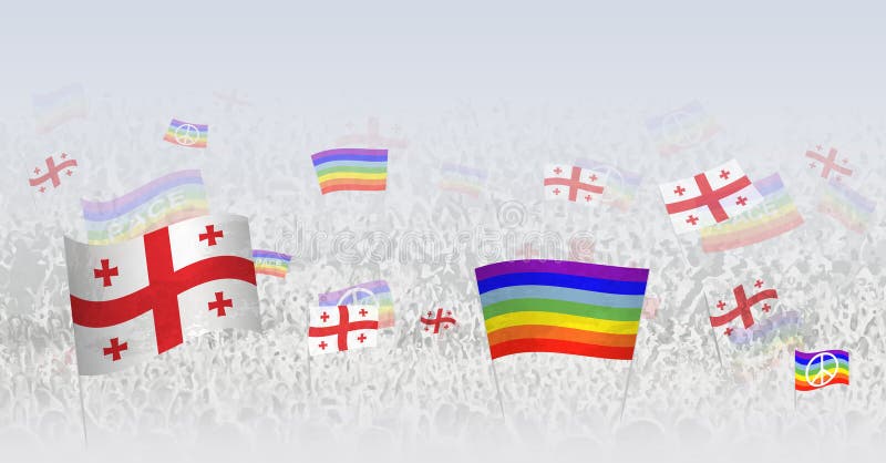 People Waving Peace Flags and Flags of Georgia. Illustration of Throng ...