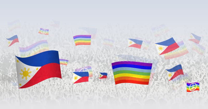 People Waving Peace Flags and Flags of Philippines. Illustration of ...