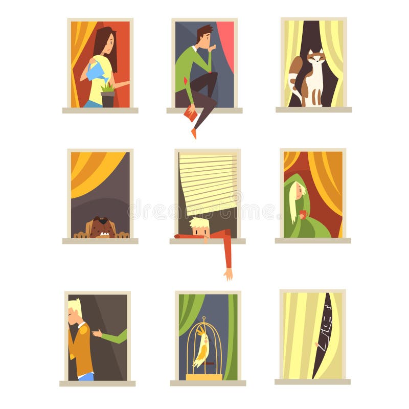 Windows Set in Different Styles and Forms. Window Frames Exterior View ...