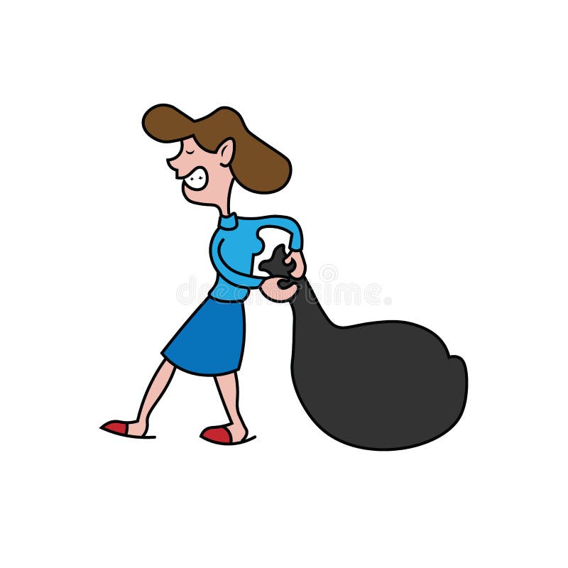 People Woman Pulling Garbage Bag Stock Vector - Illustration of ...