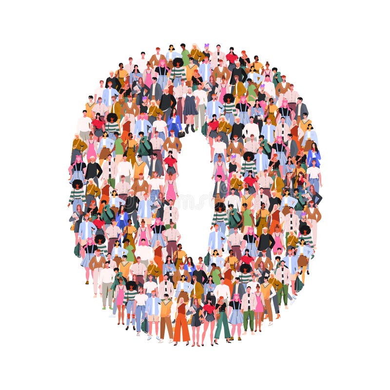Large Group of People in Number 0 Zero Form. Stock Illustration ...