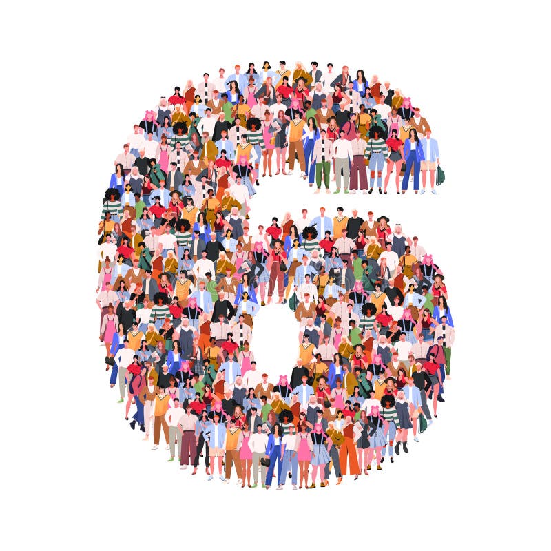 Large Group of People in Number 6 Six Form. Stock Vector - Illustration ...
