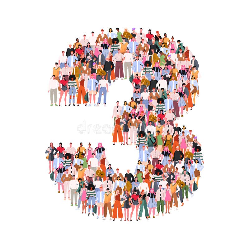 Large Group of People in Number 3 Three Form. Stock Vector ...